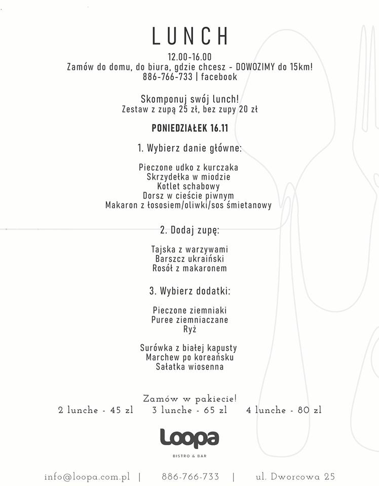 Menu at LOOPA Bistro&Bar, Gliwice