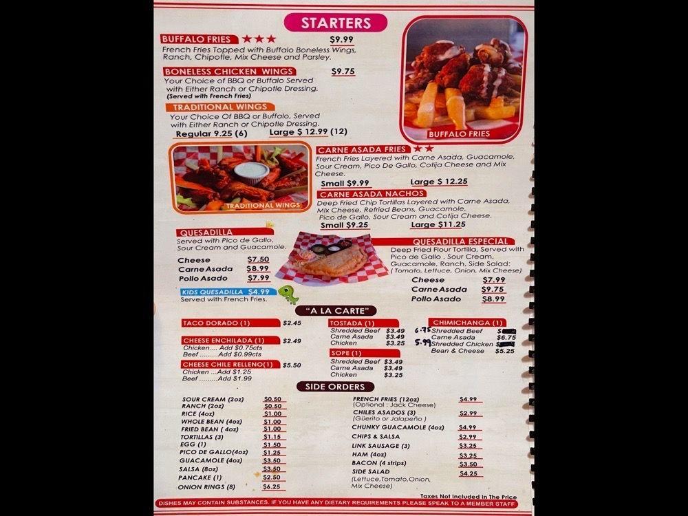 Menu at Las Californias Foods restaurant, Brawley