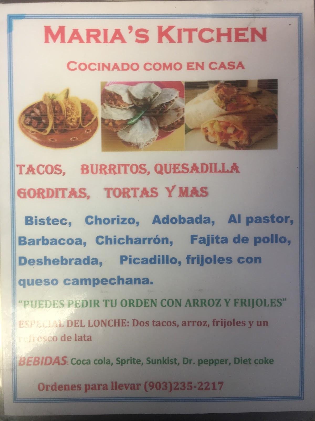 Menu at Maria's Kitchen restaurant, Longview