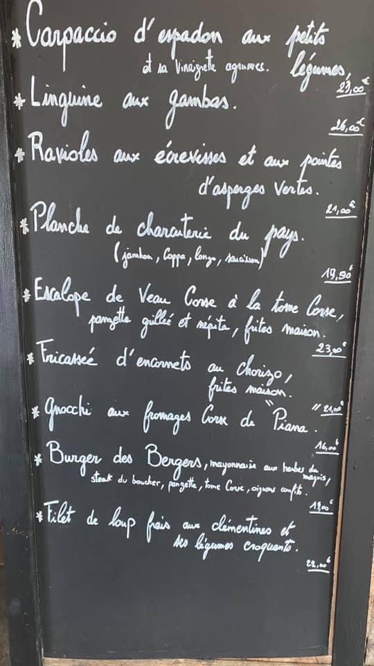 Menu au Le Panorama restaurant, Ota