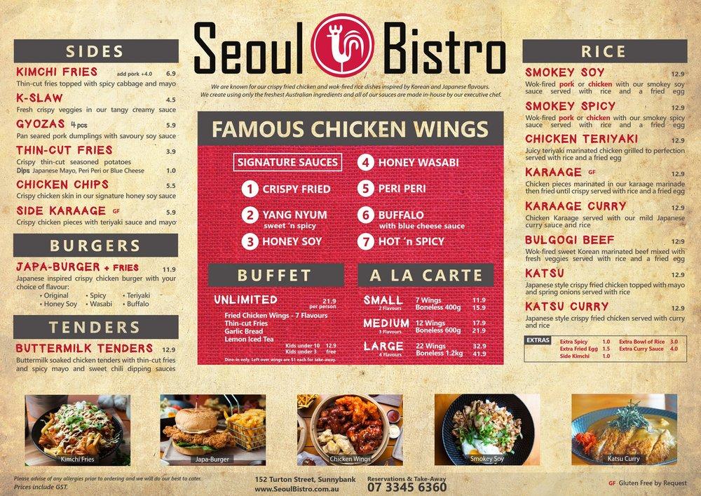 Menu at Seoul Bistro restaurant, Sunnybank