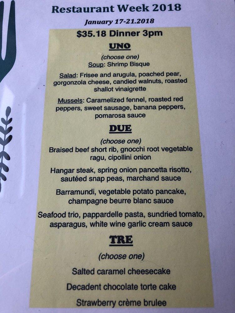 Menu at Vue 412 restaurant, Pittsburgh