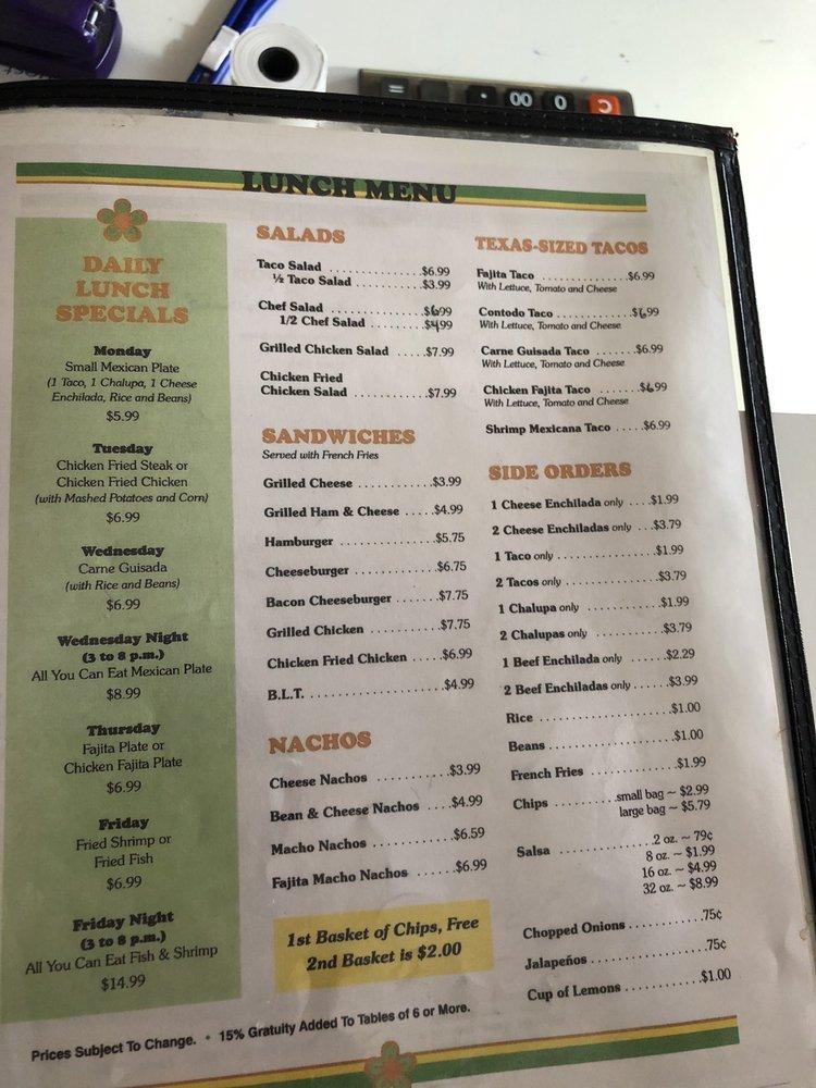 Menu at El Papa's restaurant, Port Isabel