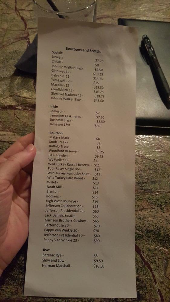 Menu at JWilson's pub & bar, Beaumont