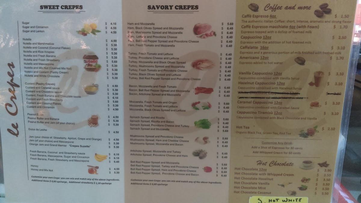 Menu at Le Crepes cafe, Jacksonville