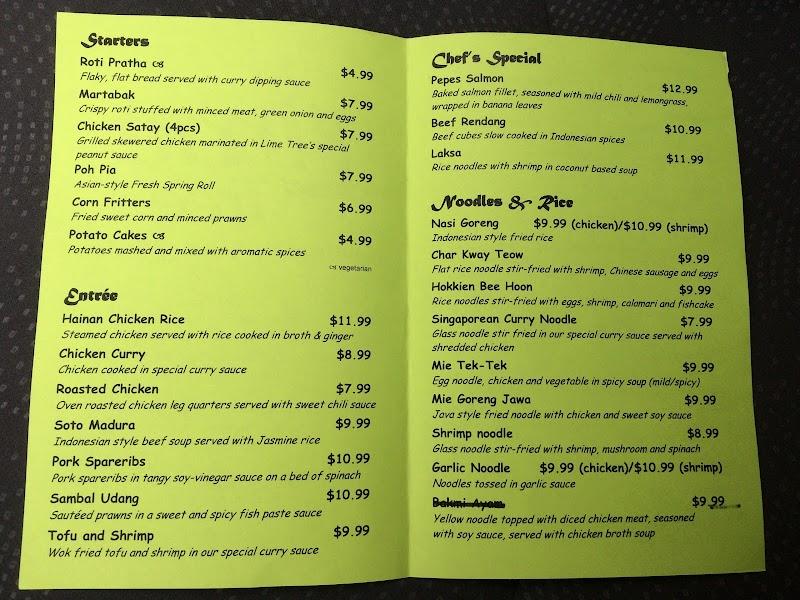 Carta del restaurante Lime tree, San Francisco, 836 Clement St