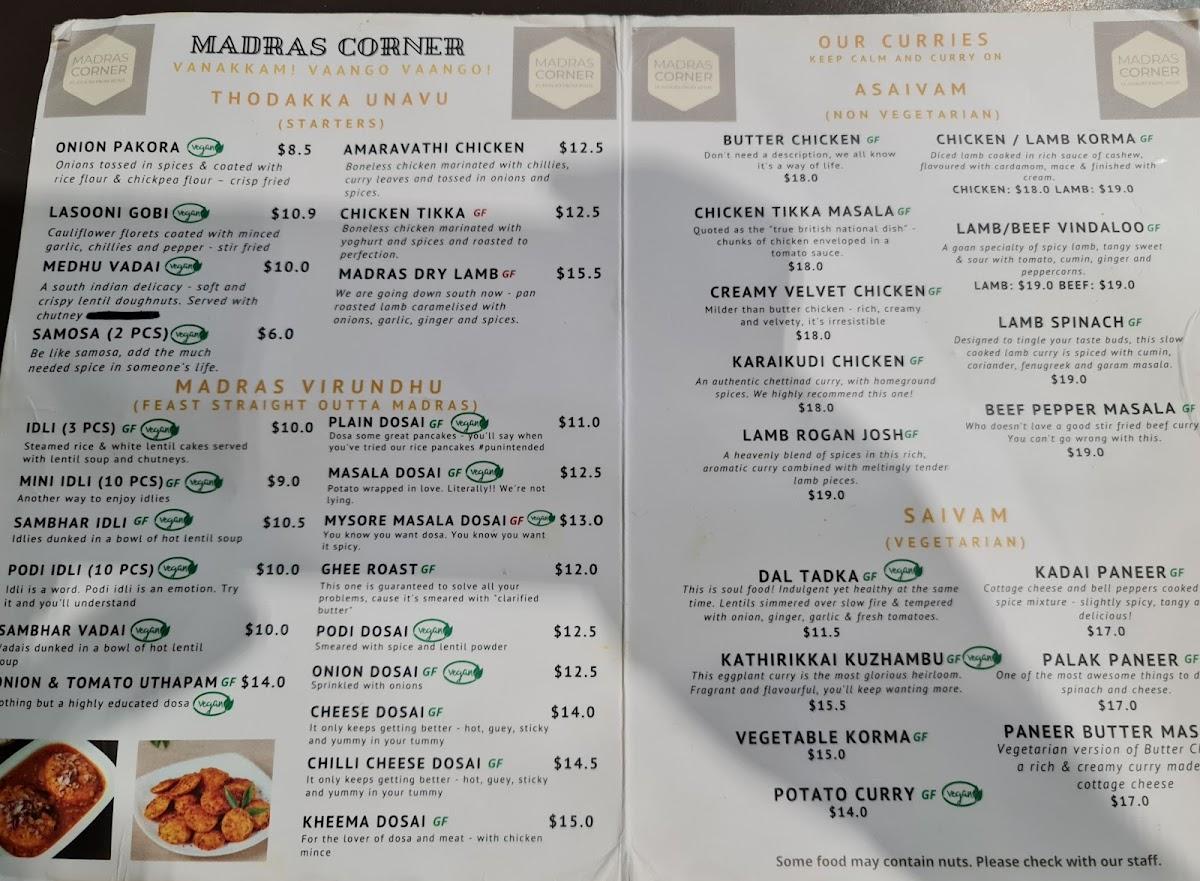 Menu at Madras Corner restaurant, Piara Waters