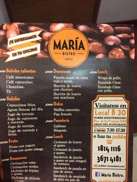Menu at Maria bistro desserts, Guadalajara