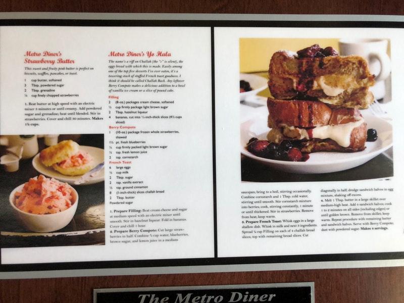 Menu at Metro Diner restaurant, Louisville