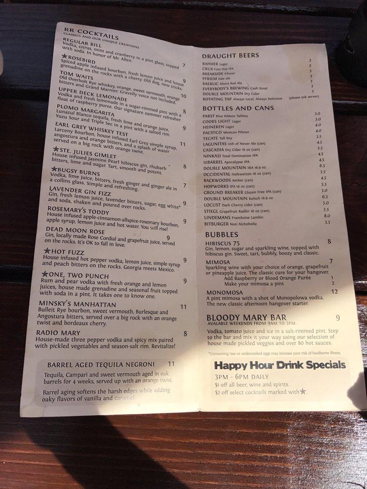 Menu at Radio Room pub & bar, Portland, NE Alberta St