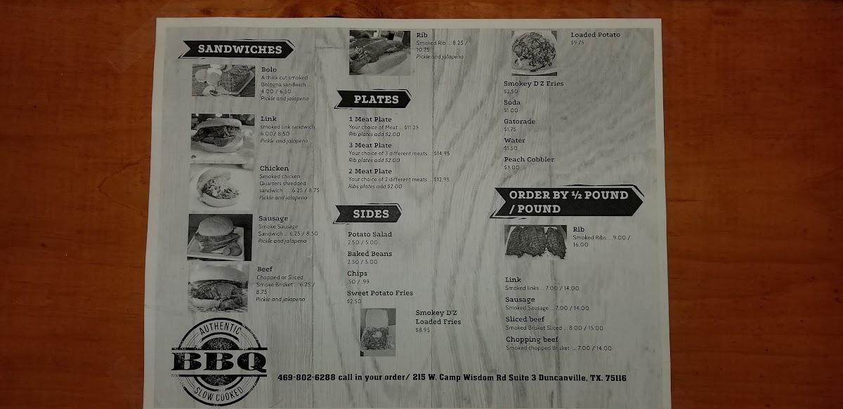 Menu at Smokey D'Z BBQ, Duncanville