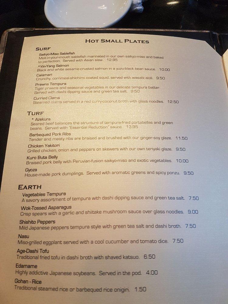 Menu at Takashi restaurant, Salt Lake City