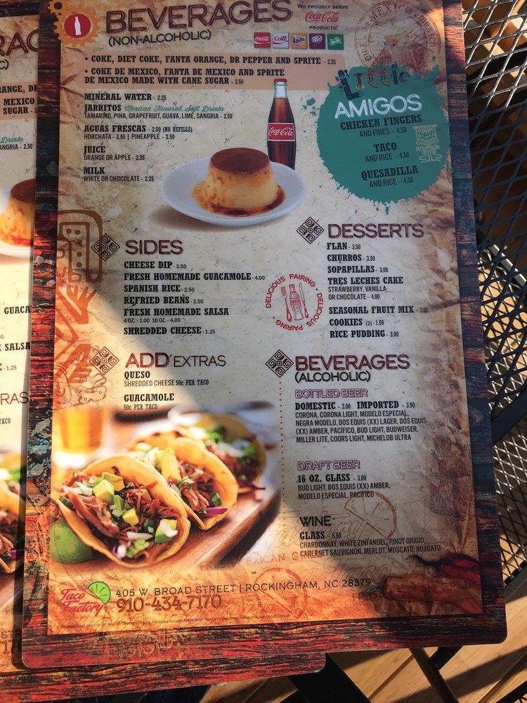 Menu at The Taco Factory restaurant, Rockingham