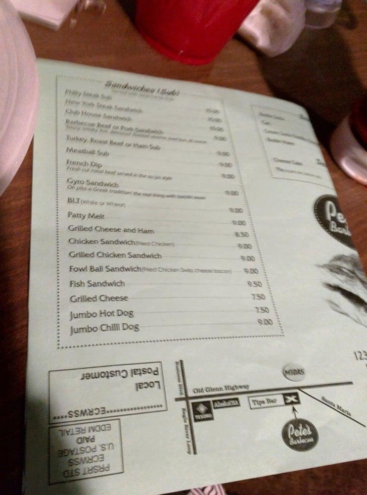 Menu at Tips Bar, Anchorage