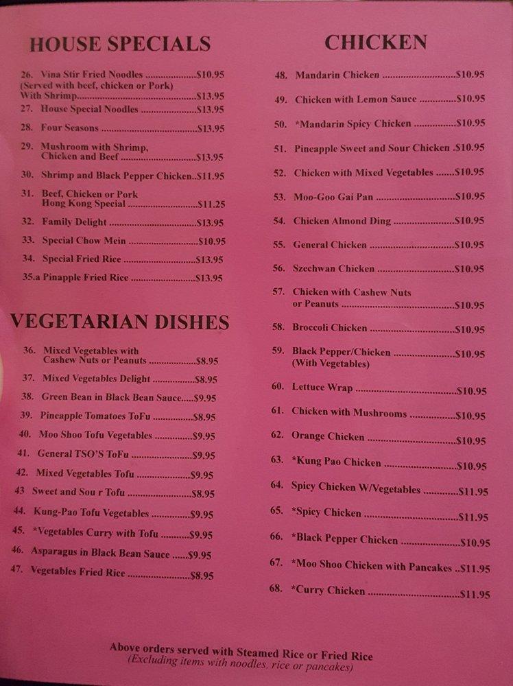 Carta de Vina Vietnamese Restaurant, Meridian