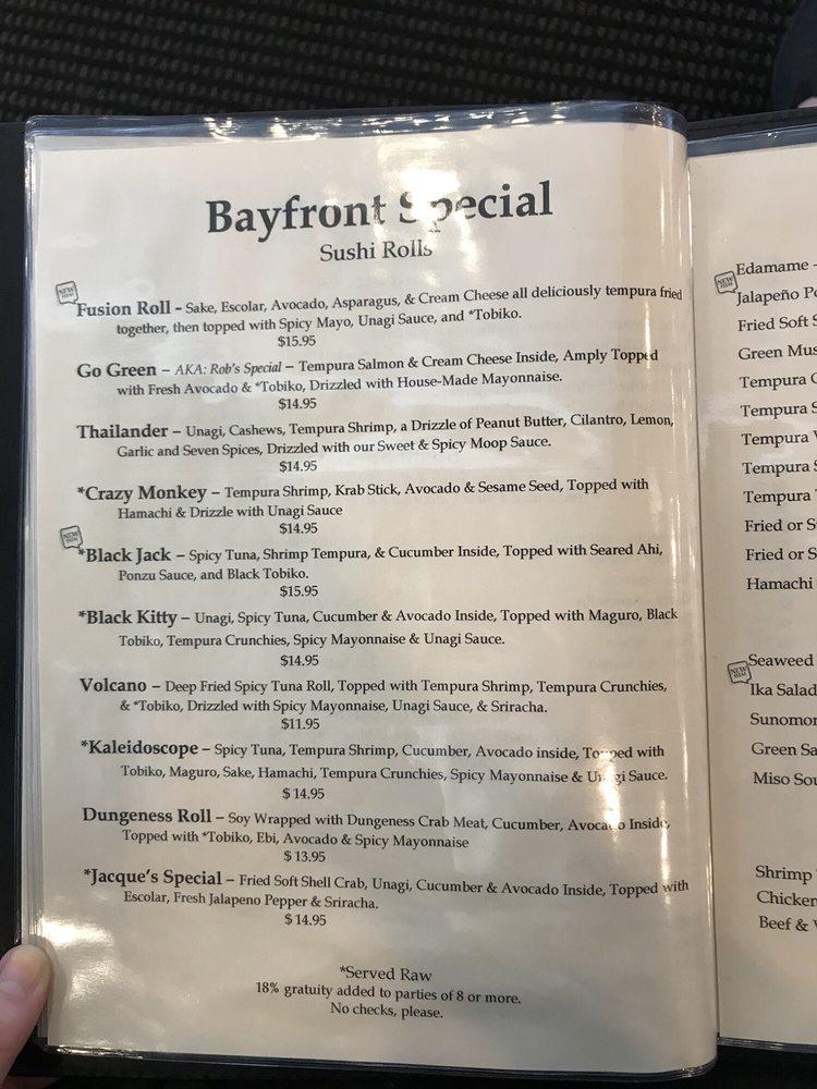 Menu at Bayfront Restaurant, Eureka