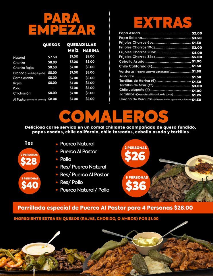 Carta del restaurante El Toro Bronco, El Paso, N Loop Dr