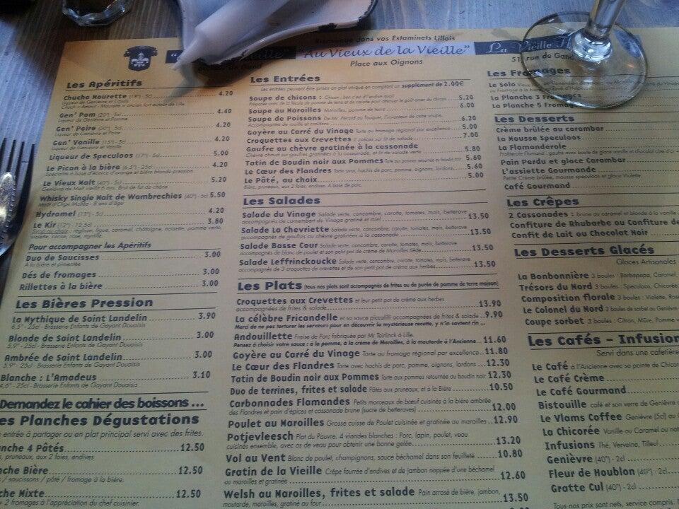 Menu au Estaminet Au Vieux De La Vieille restaurant, Lille