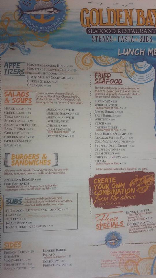 Menu at Golden Bay Seafood Restaurant, Columbia