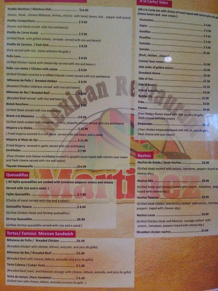 Menu at Martinez Mexican Restaurant, Greeneville