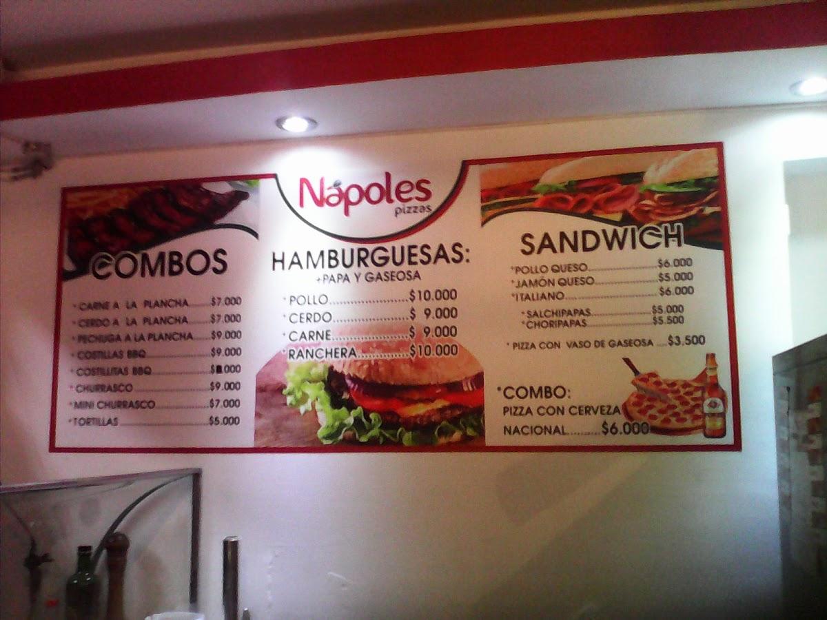 Menu at Nápoles Pizzas restaurant, Bogotá
