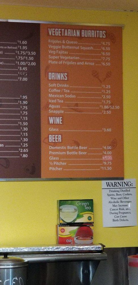 Menu at Picante restaurant, San Rafael