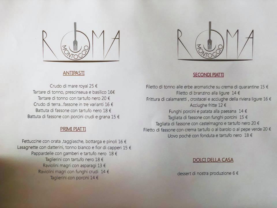 Menu da Ristorante Roma, Montoggio
