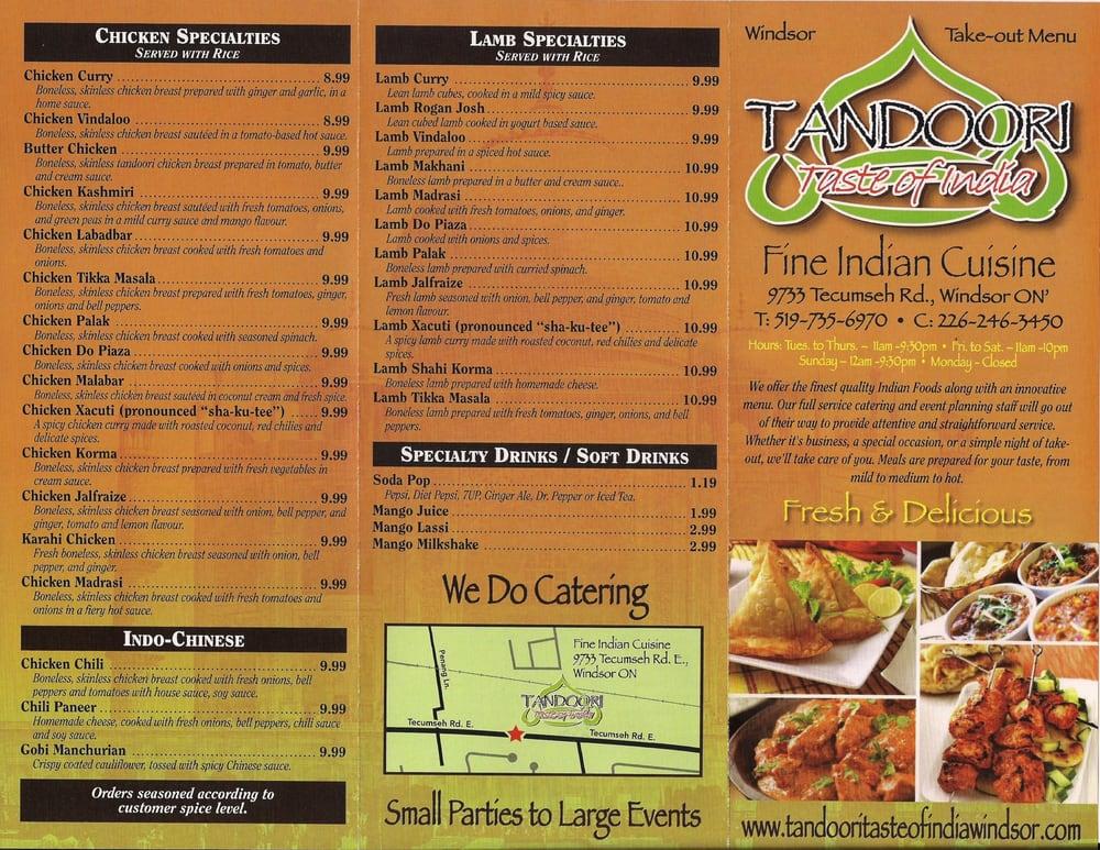 Menu at Tandoori Taste of India restaurant, Windsor