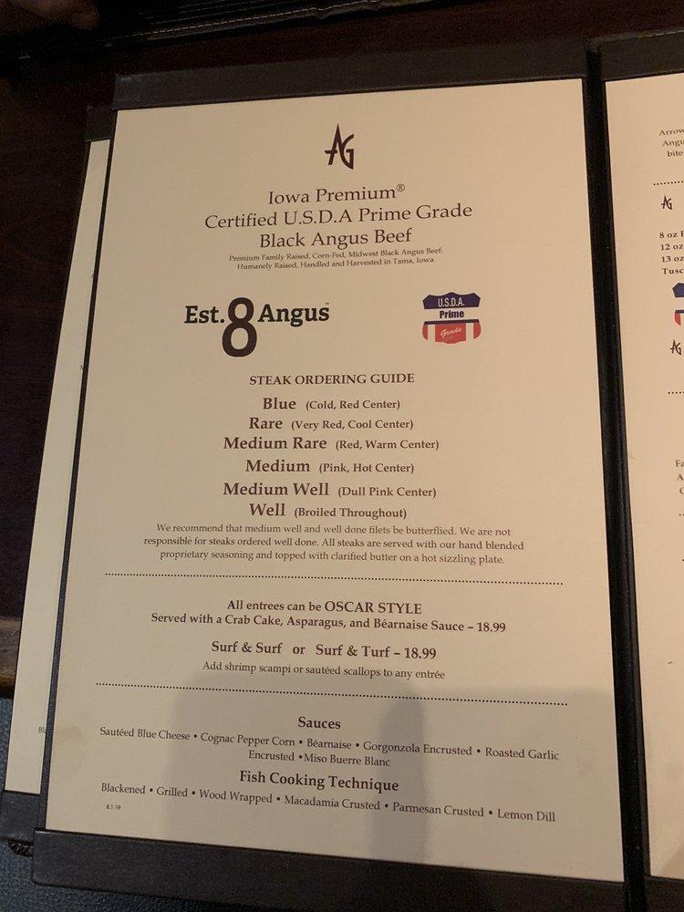 Menu at Arrowhead Grill steakhouse, Glendale