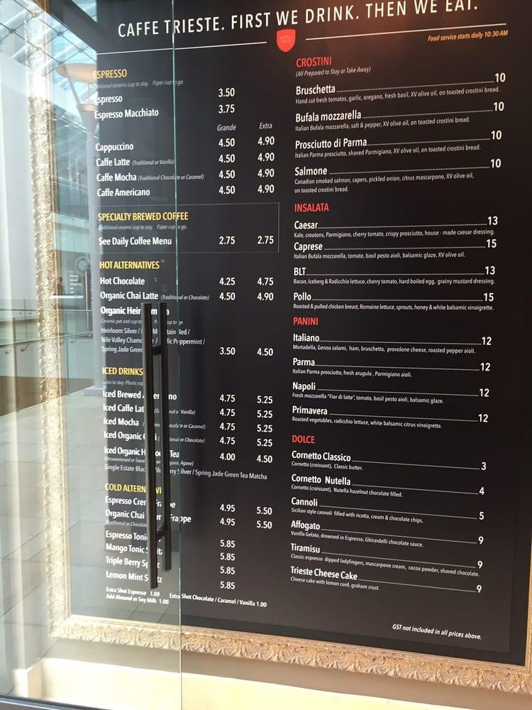 Menu at Caffe Trieste cafe, Calgary
