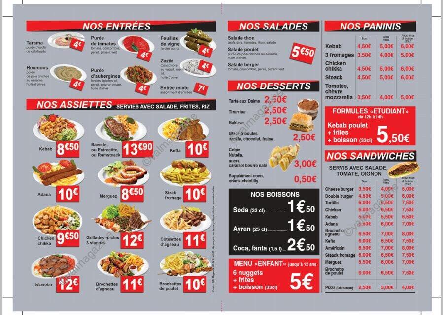 Carta del restaurante Chez bubu, Villers-Cotterêts