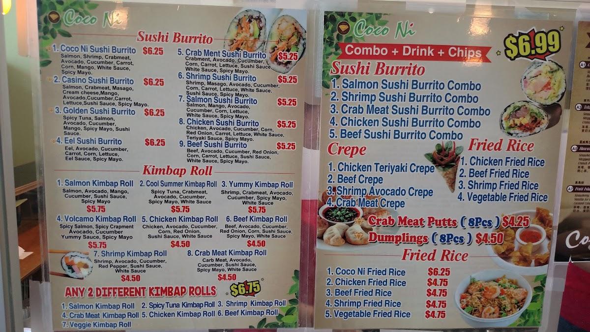 Menu at Coco Ni Inc. restaurant, Danville