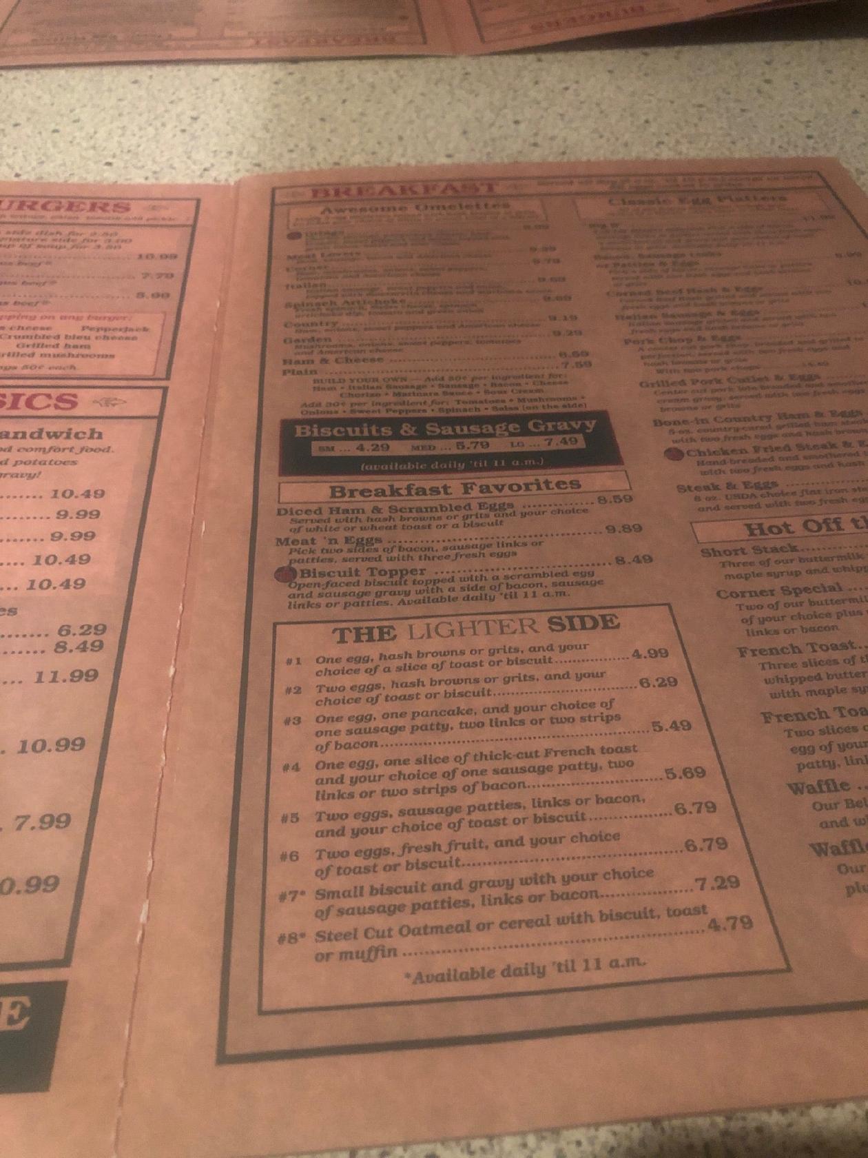 Menu at Corner Cafe - Liberty, Kansas City, N Flintlock Rd