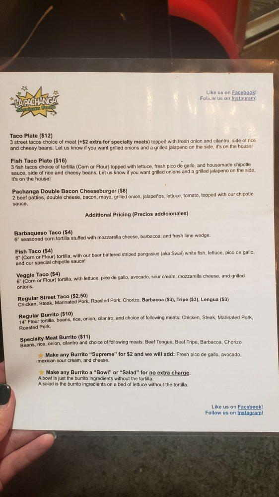 Menu at La Pachanga Mexican Food restaurant, Aloha