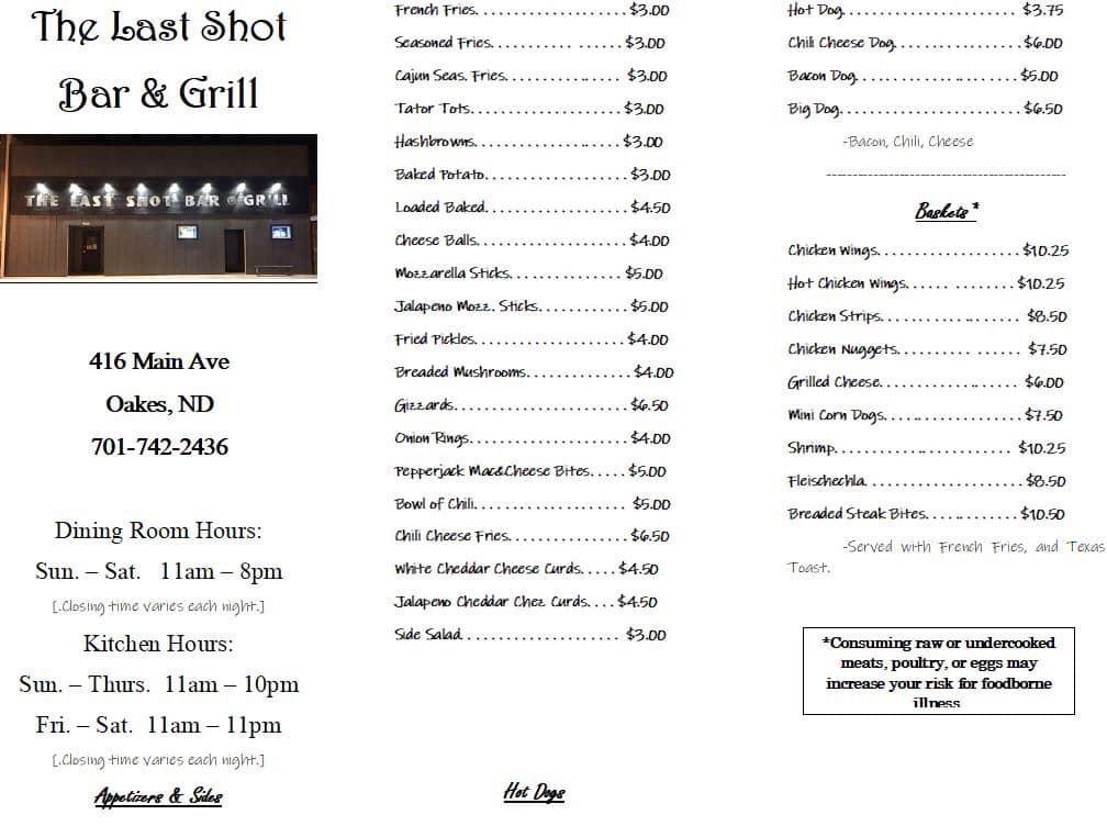 Menu at Last Shot Bar and Grill, Oakes