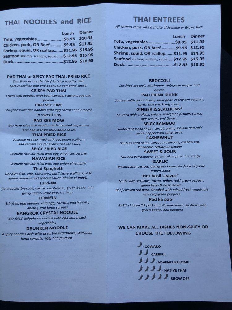 Menu at Manee Thai restaurant, Gray