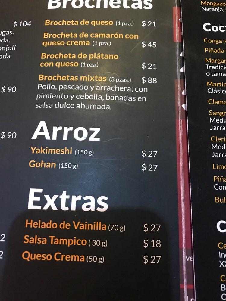 Menu at Mongo restaurant, Mexico City, Periferico Sur 4609