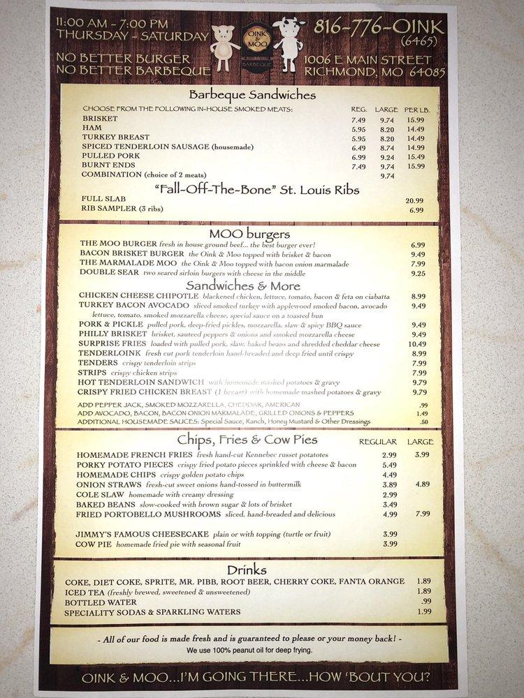 Menu at Oink & Moo Barbeque, Richmond