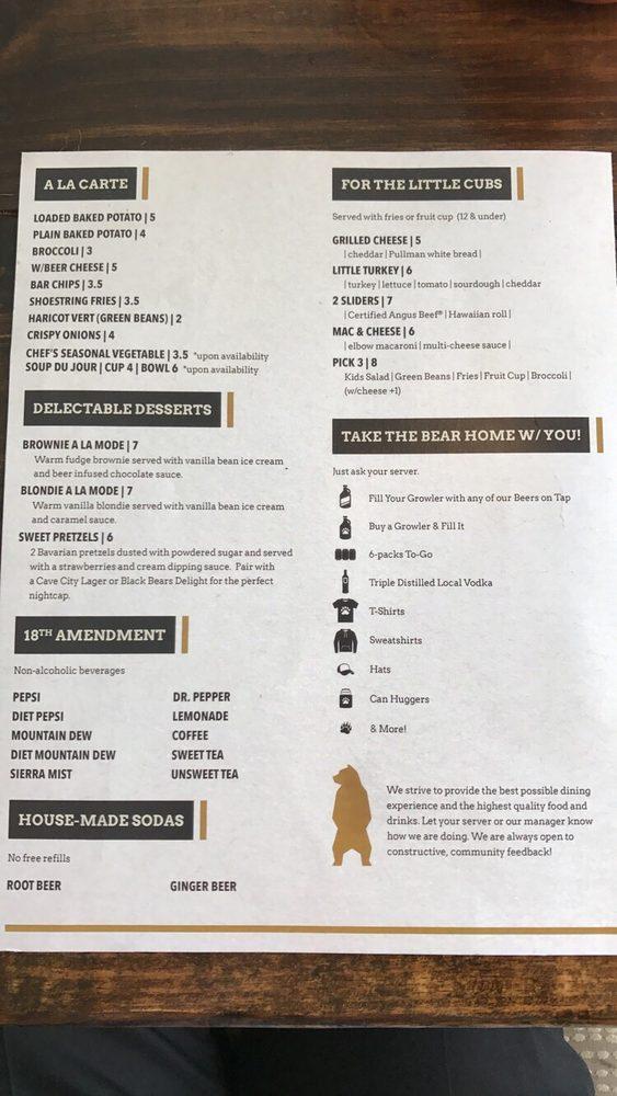 Menu at Old Black Bear Brewing Company pub & bar, Madison