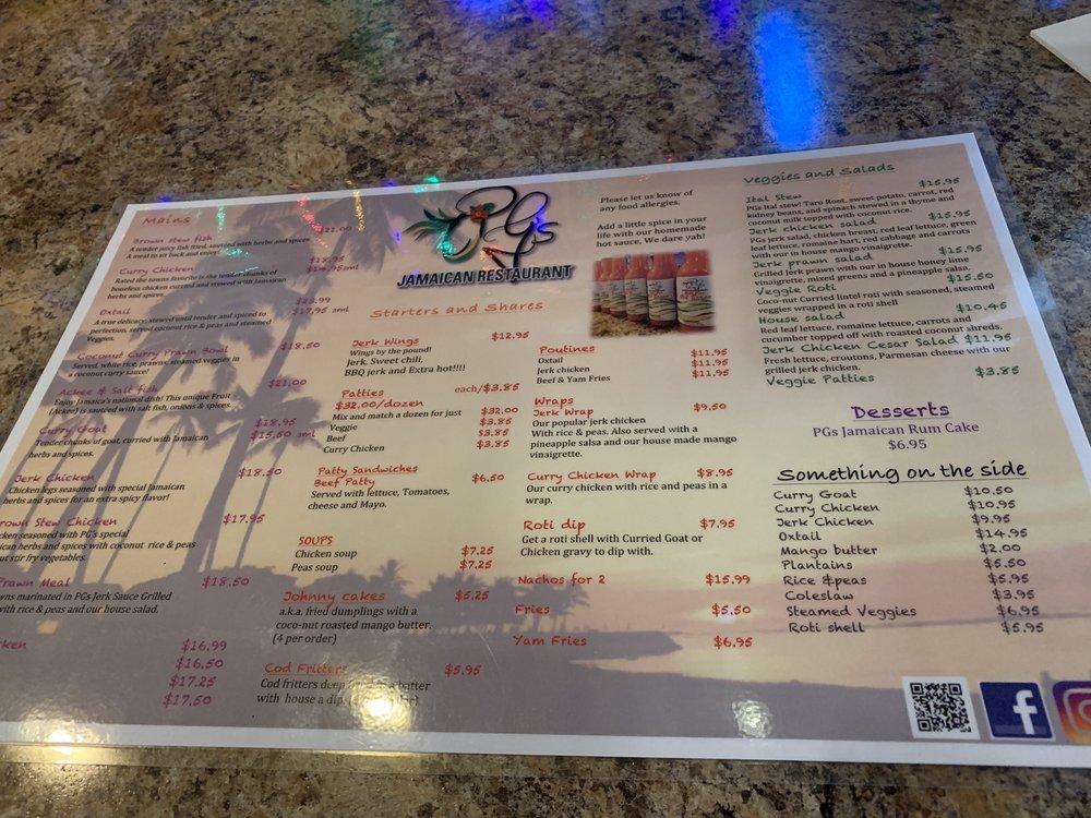 Menu at PG's Jamaican Restaurant, White Rock
