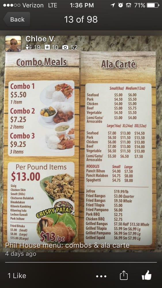 Menu at PhilHouse restaurant, Las Vegas, W Tropicana Ave