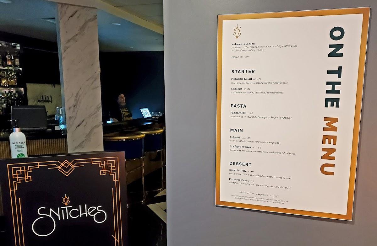 Menu at Snitches restaurant, Deadwood