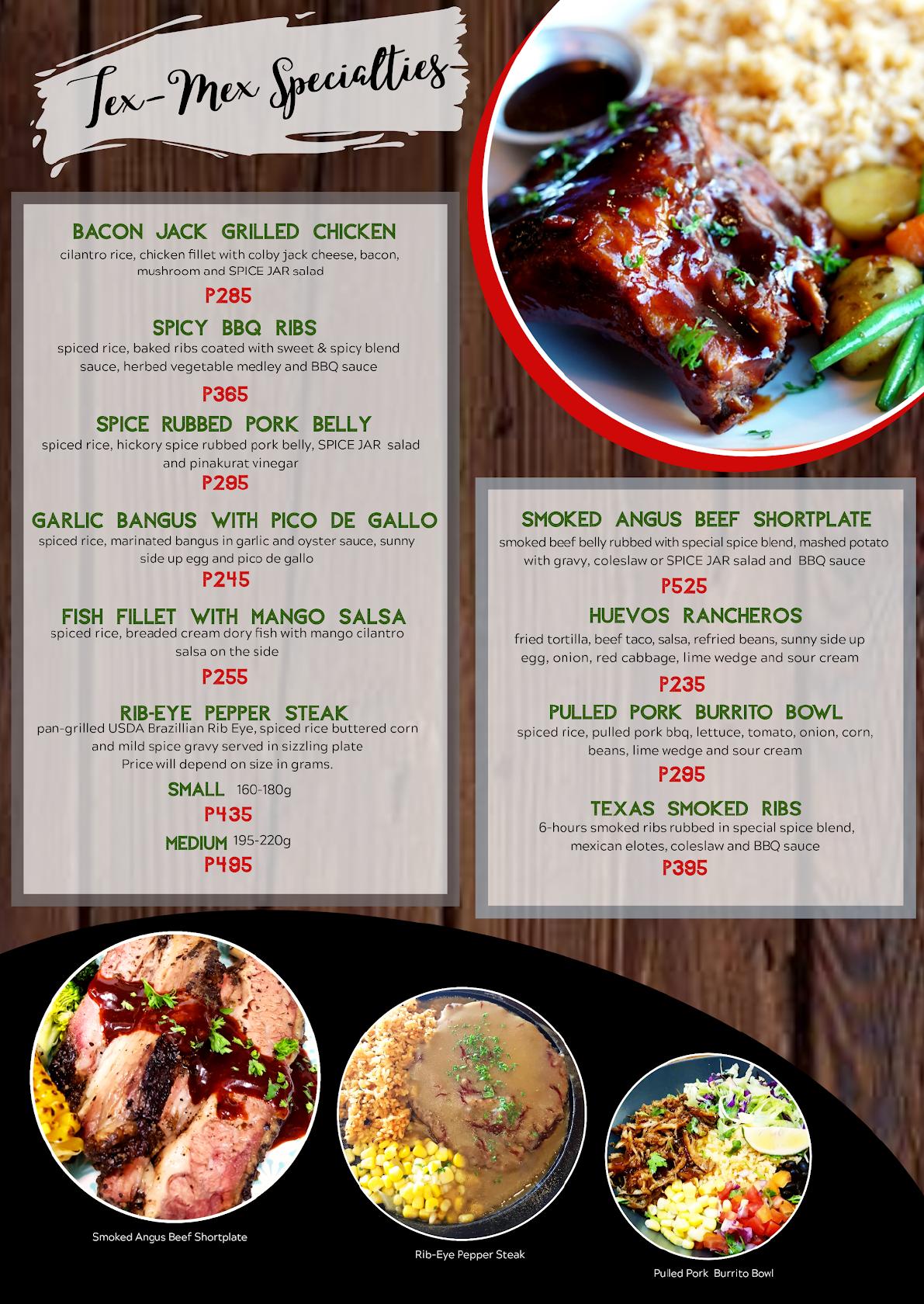 Menu at Spice Jar Restaurant.Catering.Cakes, Los Baños