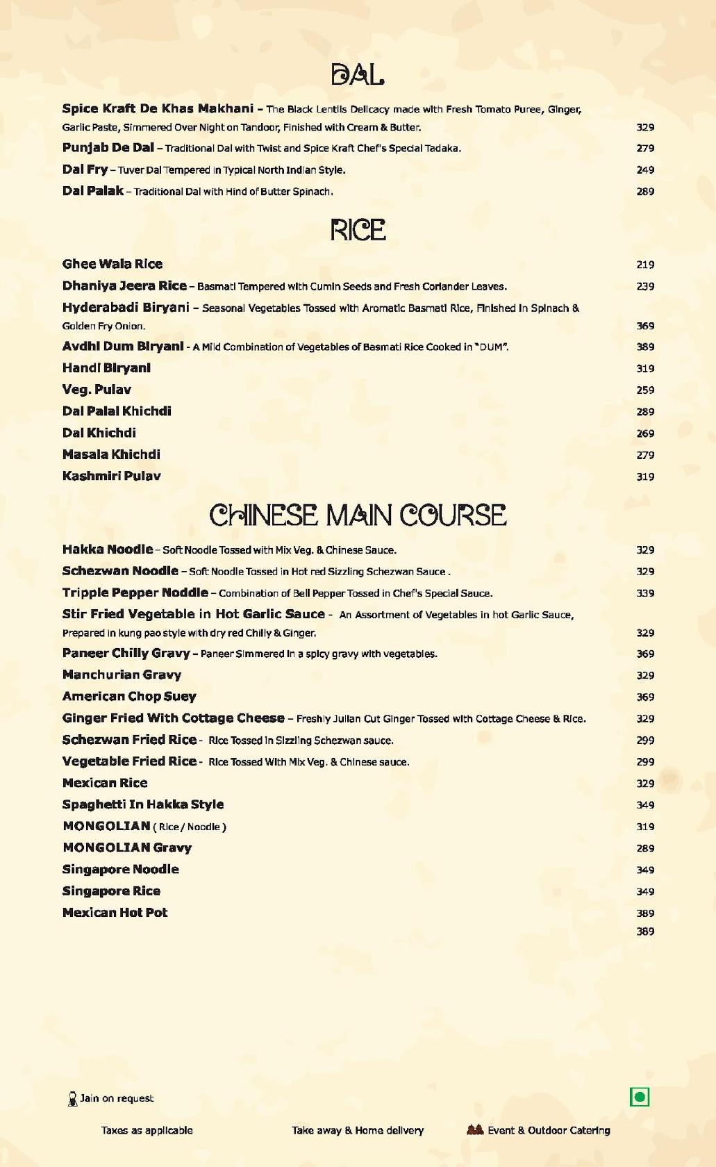 Menu at Spice Kraft Restaurant, Vadodara