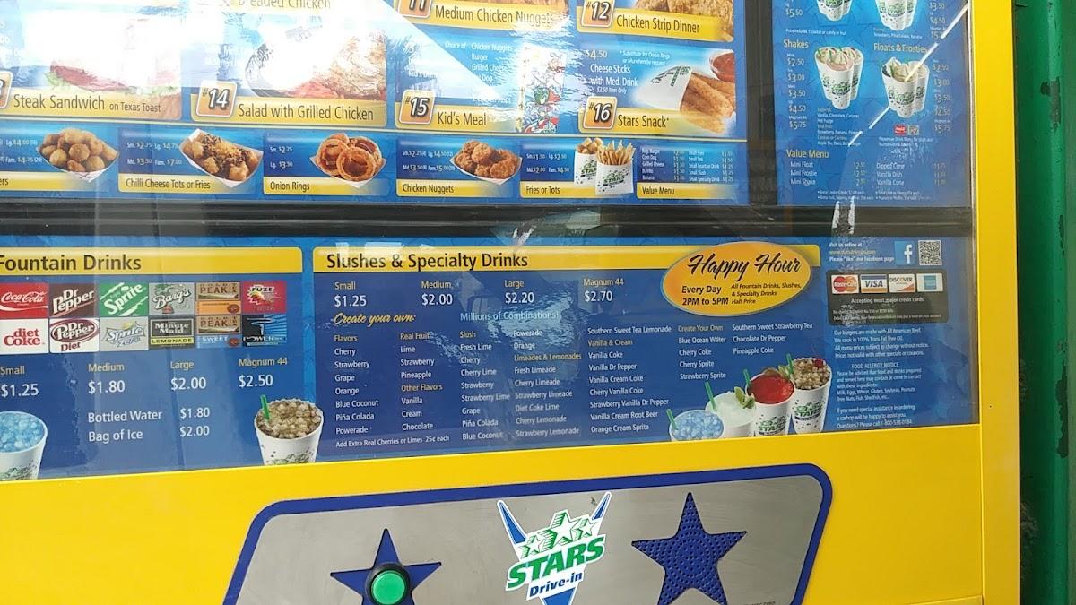 Menu at Stars Drive-In fast food, La Feria