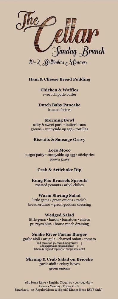 Menu at The Cellar restaurant, Benicia, 685 Stone Rd #1