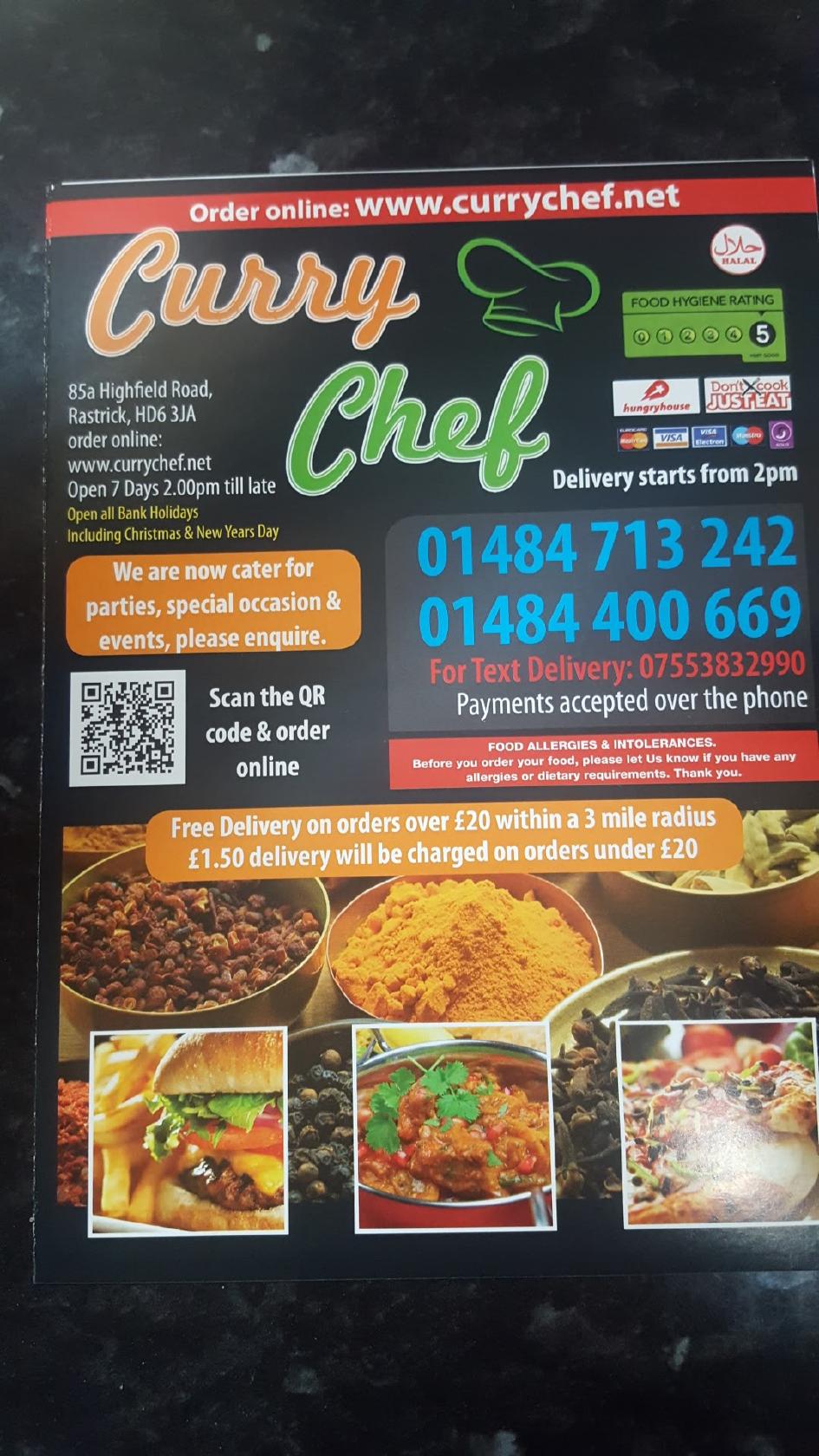 Menu at Curry Chef restaurant, Huddersfield