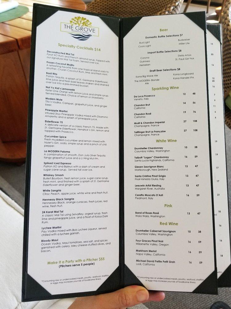 Menu at The Grove Restaurant & Bar, Honolulu