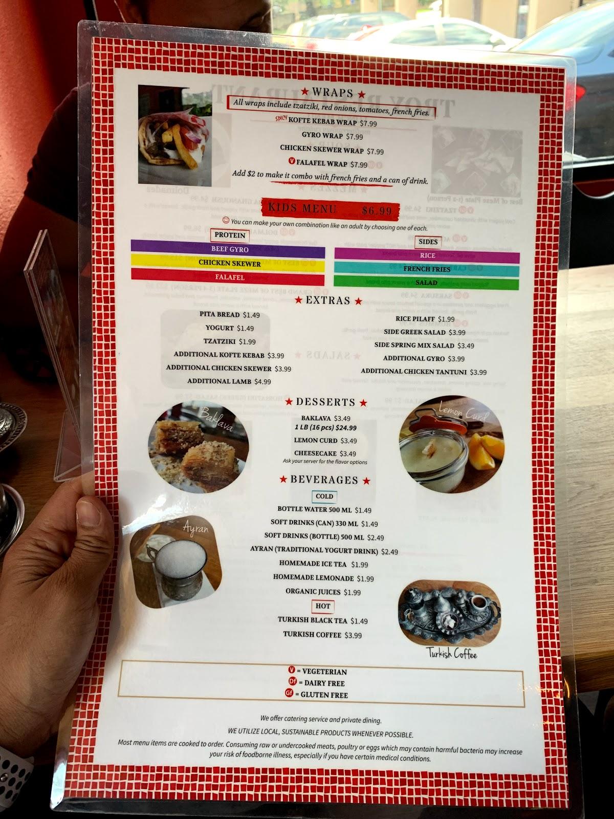 Menu at Troy ATX restaurant, Austin