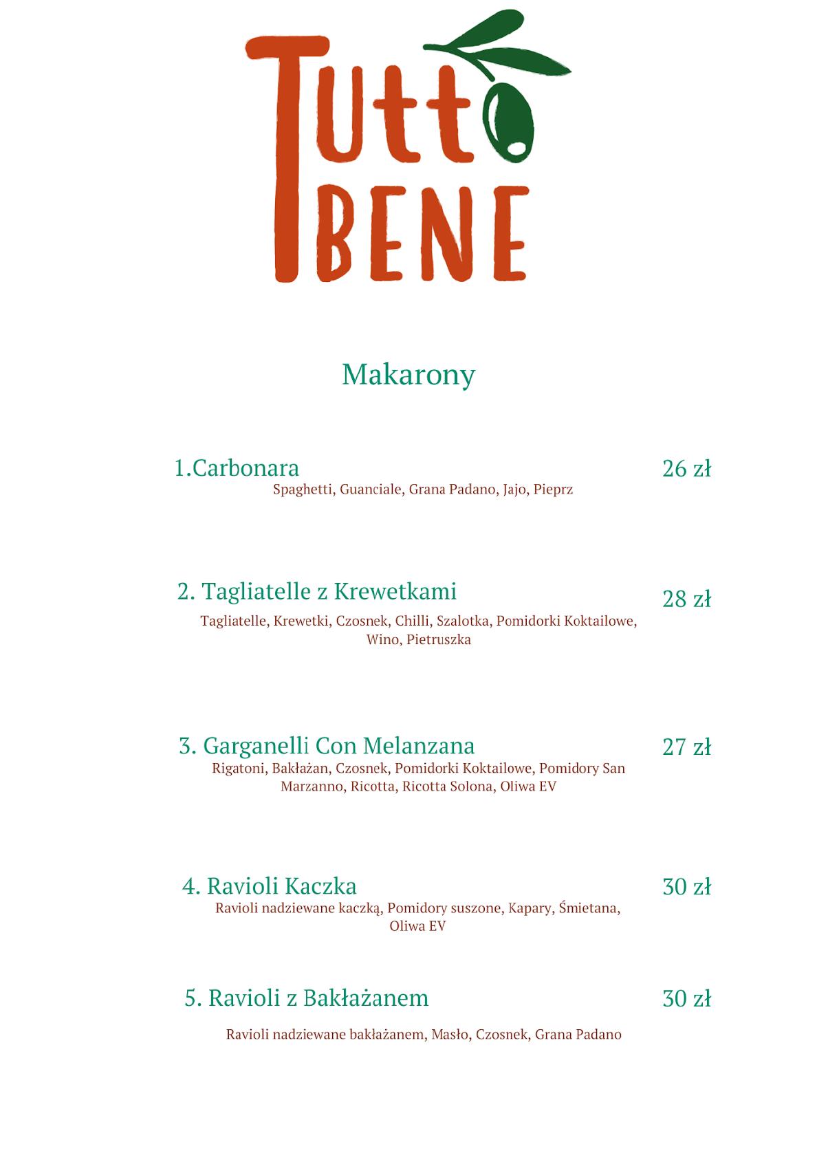 Menu at Tutto Bene Biłgoraj restaurant, Bilgoraj